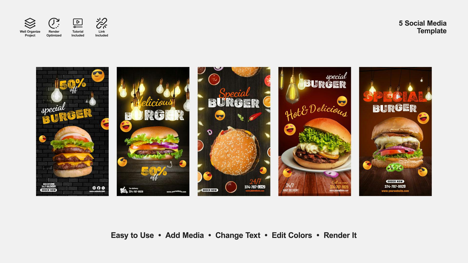 Delicious Burger Food Stories video templates | Artlist