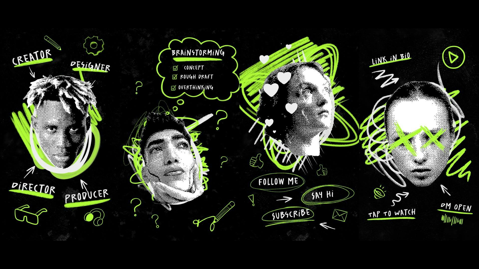 Scribble Head Collage Stories video templates | Artlist